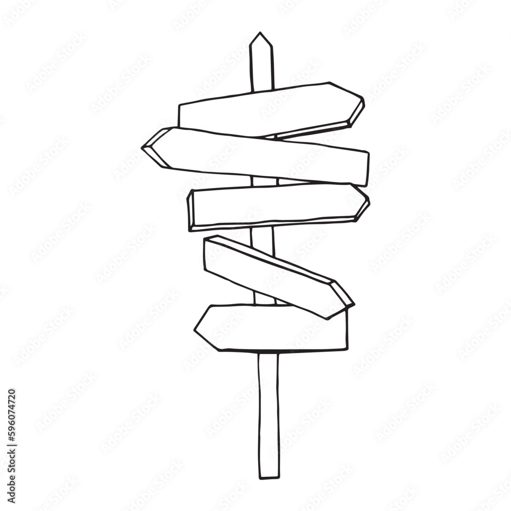 wooden signpost on a tourist route doodle hand drawn. Way sign to ...