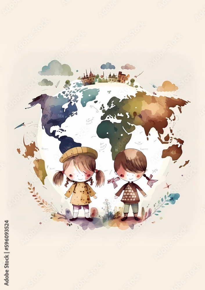 Watercolor World Map Wall Art. World Map Printable Modern Poster, Two ...