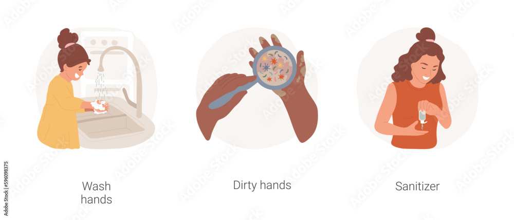 Hands hygiene isolated cartoon vector illustration set. Smiling kid ...