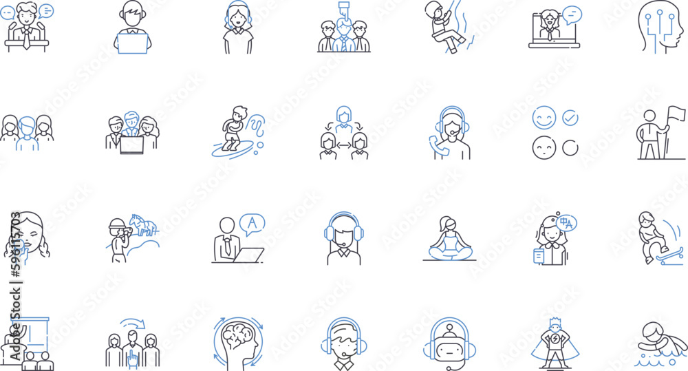 Teen populace line icons collection. Identity, Social Media, Education ...