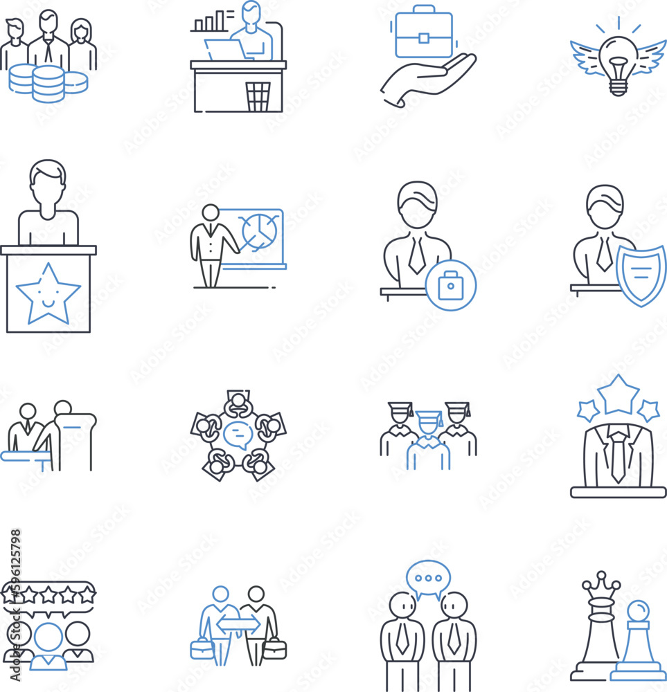 Professional affairs line icons collection. Credentialing, Nerking ...