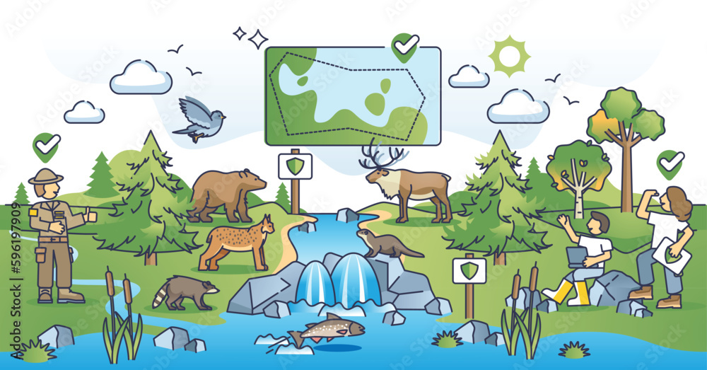 Wildlife conservation or habitat restoration in national park outline ...