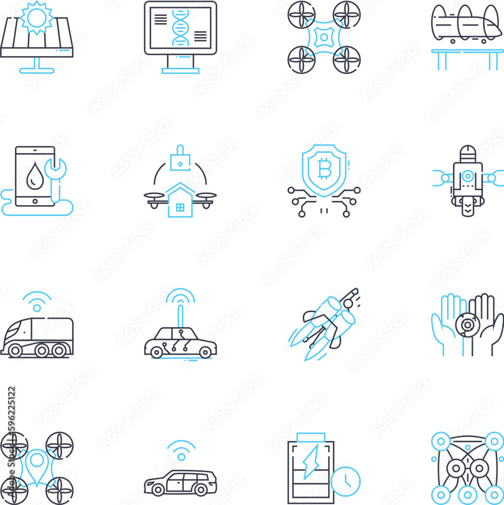 Virtual transport linear icons set. Teleportation, Comms, Holoportation, Virtuality, Oculus ...