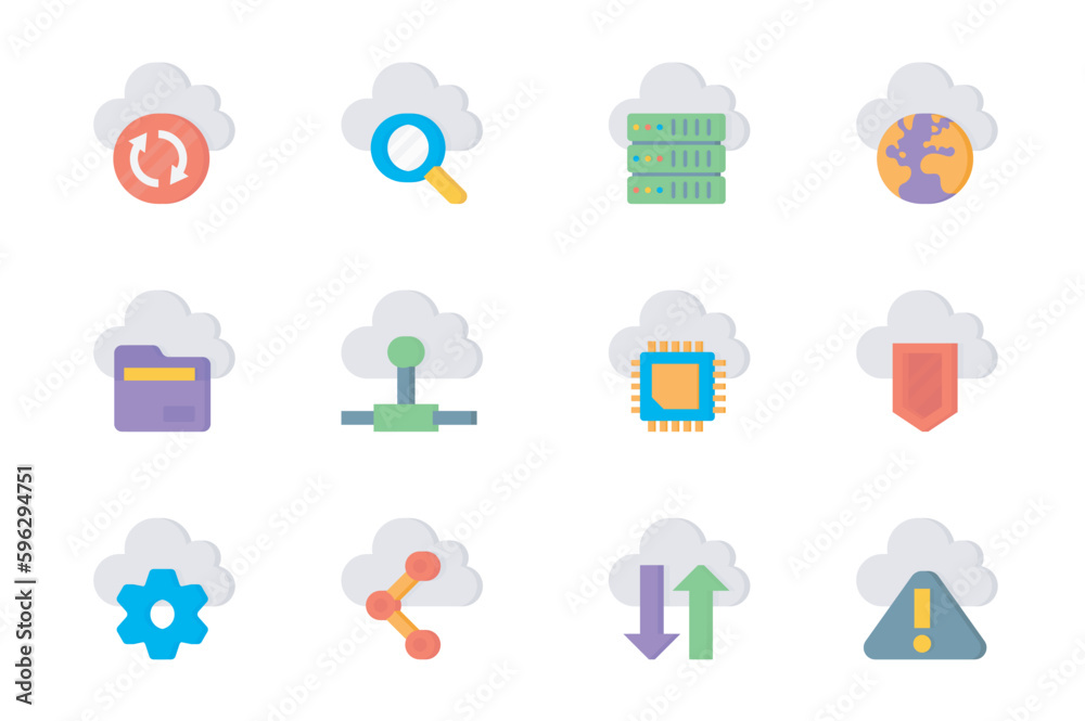Computer cloud 3d icons set. Pack flat pictograms of sync, search ...
