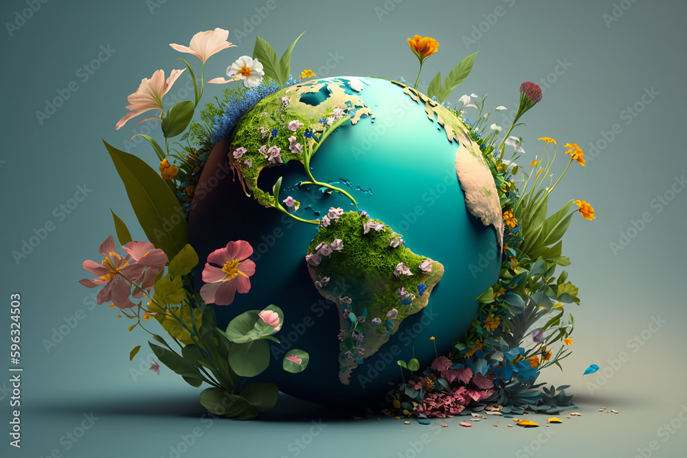 Innovative composition shows the Earth as a 3D Model covered in vibrant ...