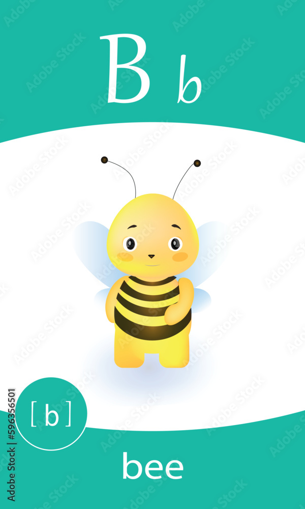 English alphabet flash card. Letter B study - bee. Kids ABC cards ...