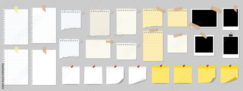 Paper notes, notebook pages, stickers and photo card frame. Paper notes ...