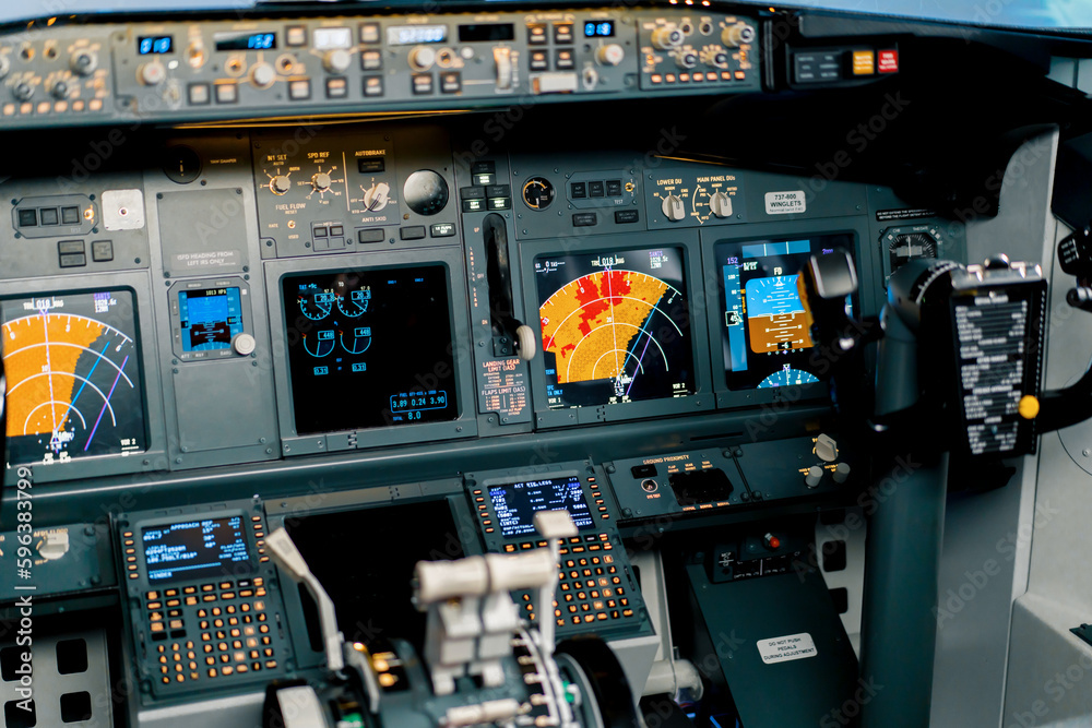A detailed shot of the radar control and navigation panel in the ...