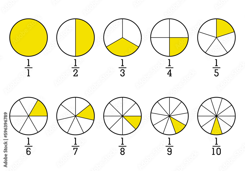 เวกเตอร์ Stock Fraction pie divided into slices. Segmented circles set ...