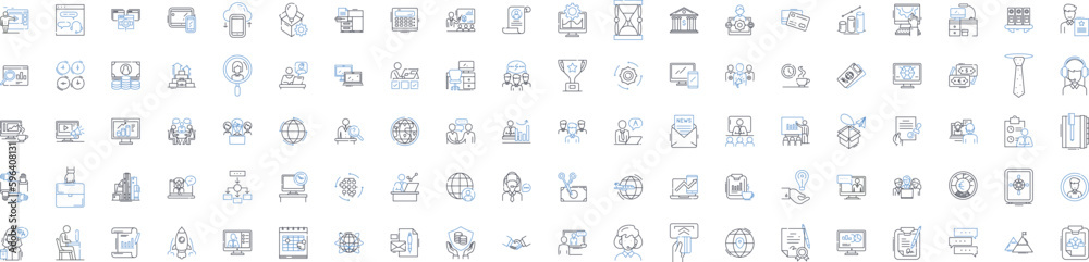 Business headquarters line icons collection. Central, Executive ...