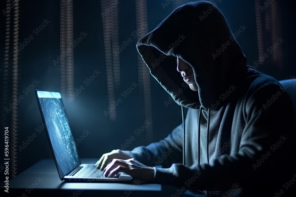 Digital crime concept and data security. Hacker at Work. Generative AI ...