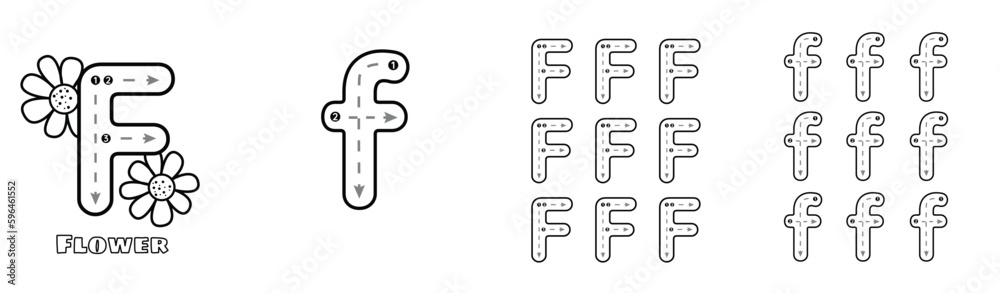 Letter F trace uppercase and lowercase ABC alphabet worksheet for kids ...