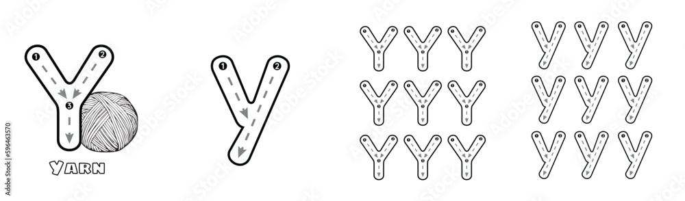 Letter Y trace uppercase and lowercase ABC alphabet worksheet for kids ...