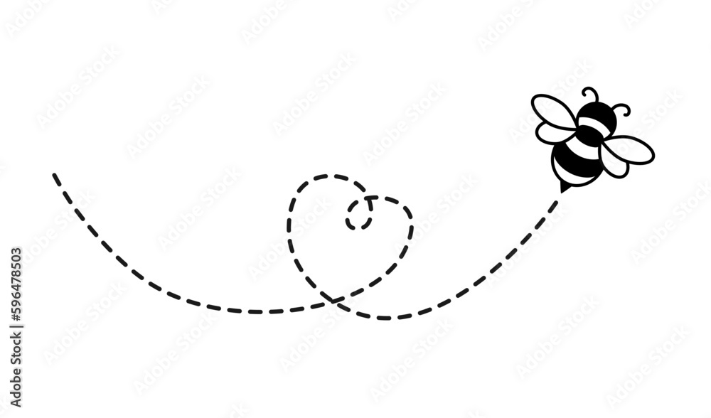 Flying bee with heart trail icon. Clipart image isolated on white ...