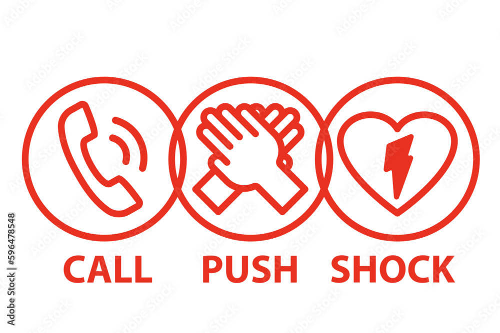 Call Push Shock Chain of Survival line icon set. Clipart image isolated ...