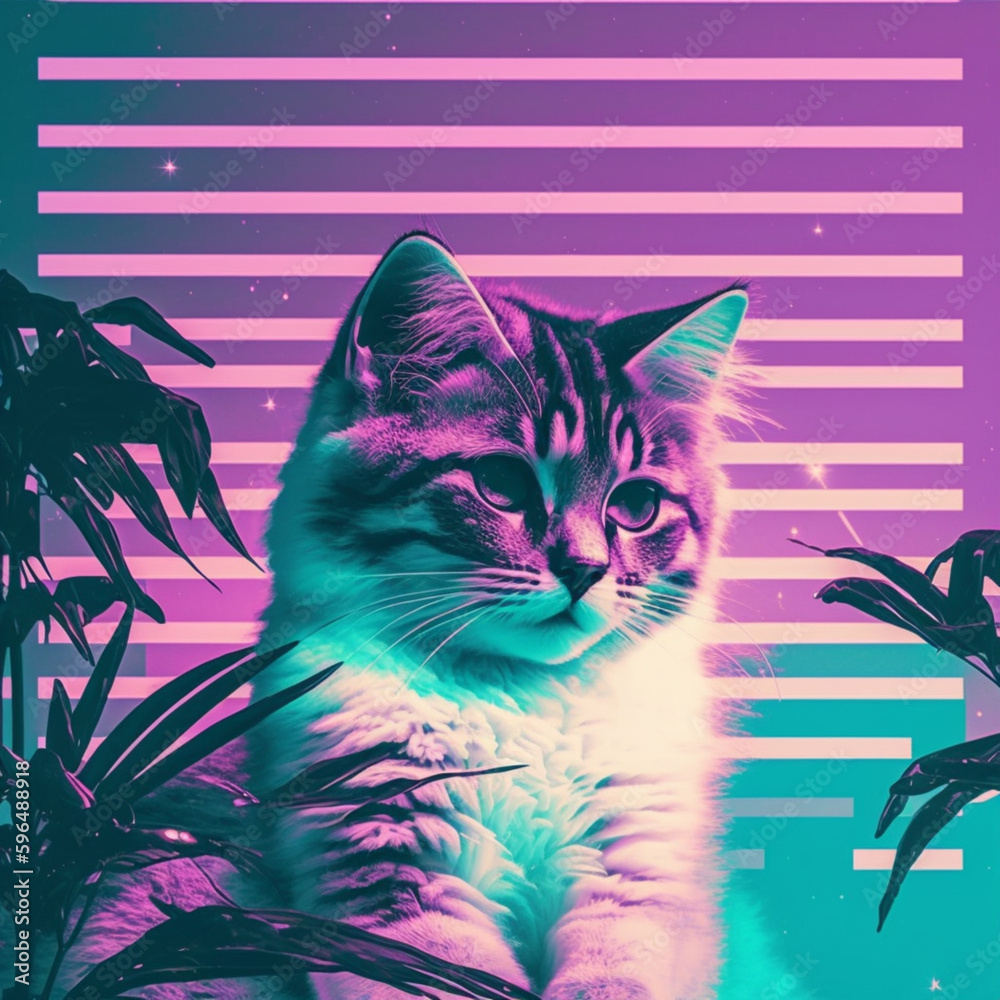 Explore the vibrancy of a day-glo colored cat kitten set against a ...