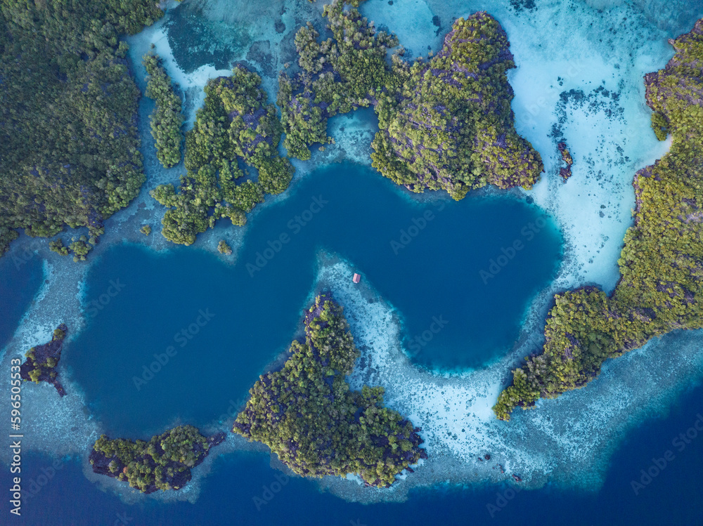 Стоковое фото «Beautiful coral reefs surround the dramatic limestone ...