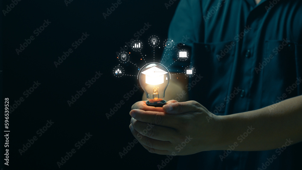 E-Learning Postgraduate Diploma Program Concepts. hand holding light ...