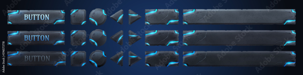 Stone and blue crack neon light game button sprite ui interface icon ...