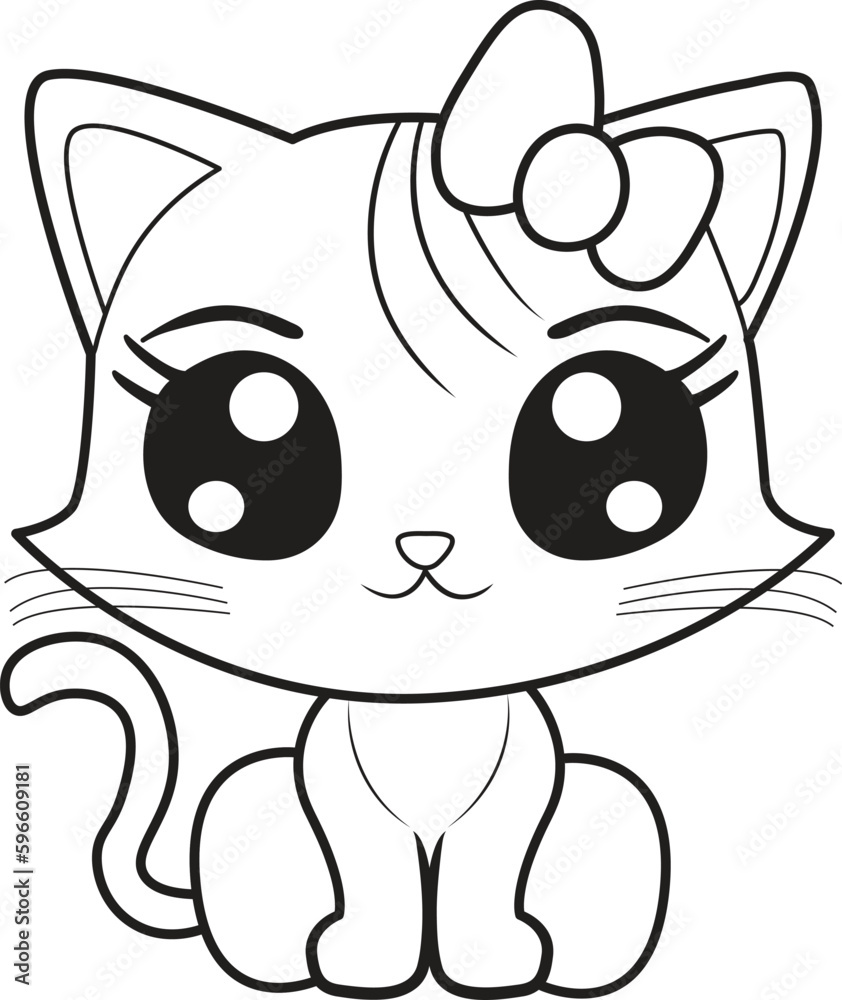 Cute cat cartoon. Black and white lines. Coloring page for kids ...