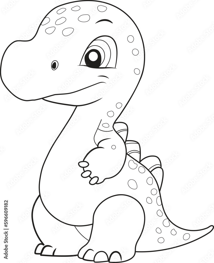 Cute Dinosaur cartoon. Black and white lines. Coloring page for kids ...