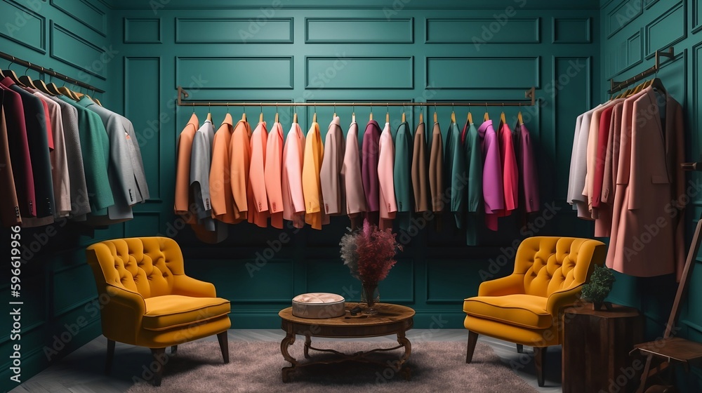 Fashion background with clothes, no people. Clothes hanging on a hanger ...