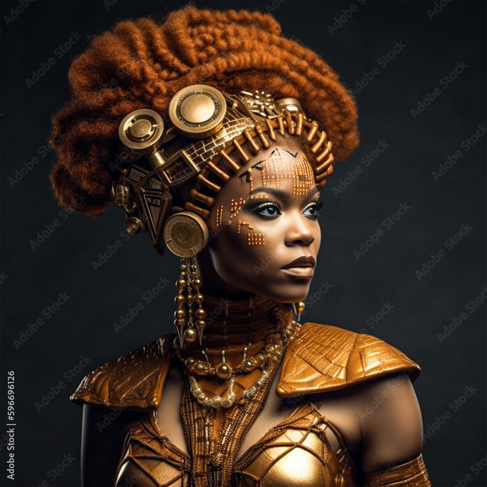 hairstyle and accessories in the style of afrofuturism. fashion and ...