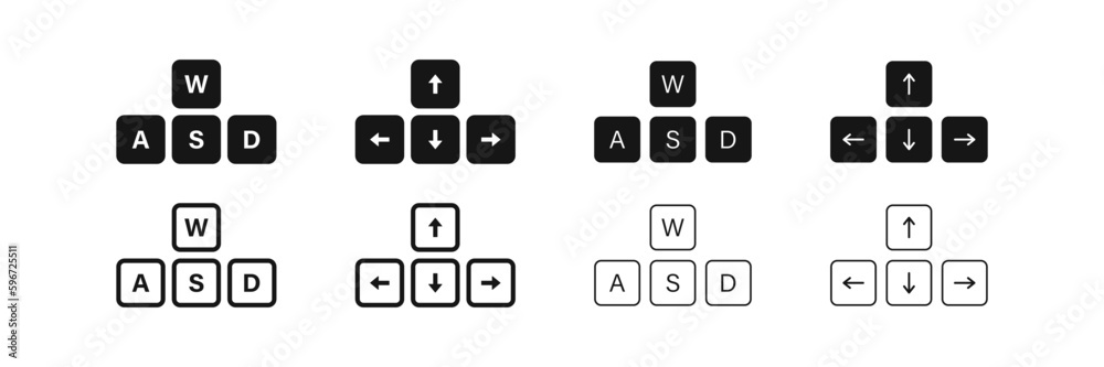 Arrow direction icon. wasd symbol. Key left, right, up, and down signs ...