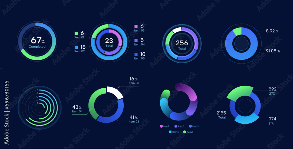 Colorful dark cool pie chart, visual chart Stock Vector | Adobe Stock