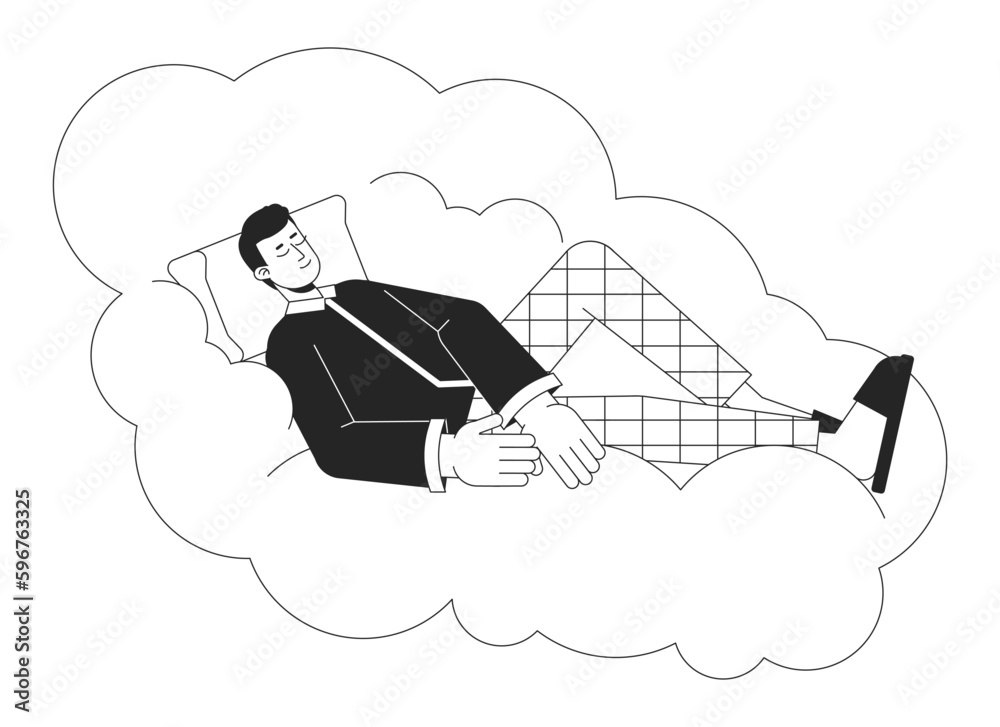 Good night sleep bw concept vector spot illustration. Man sleeping ...