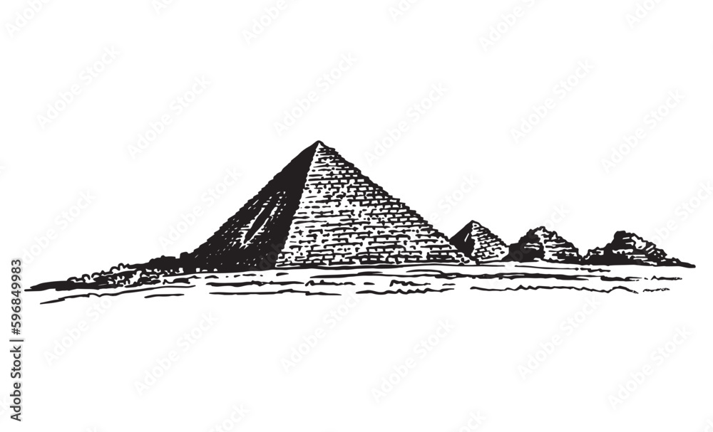 Graphical hand drawn pyramids isolated on white background, vector ...
