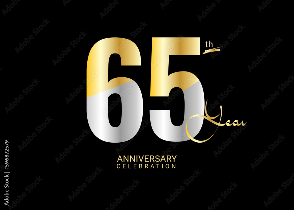 65 Years Anniversary Celebration gold and silver Vector Template, 65 ...