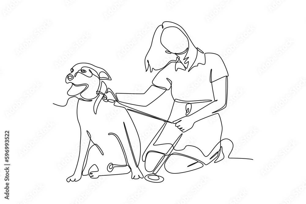 Continuous one line drawing dog with its owner. Urban pets concept ...