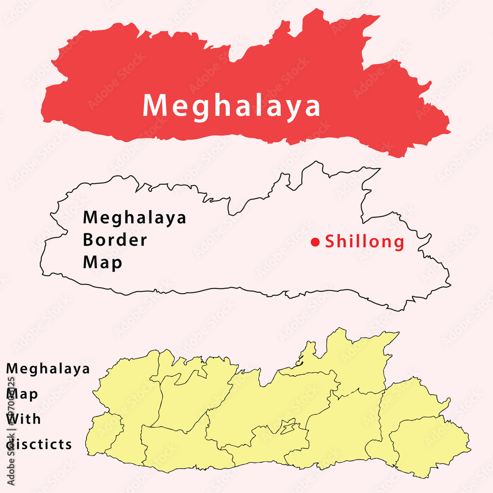 22 Meghalaya map vector, Meghalaya outline vector, Meghalaya road ...