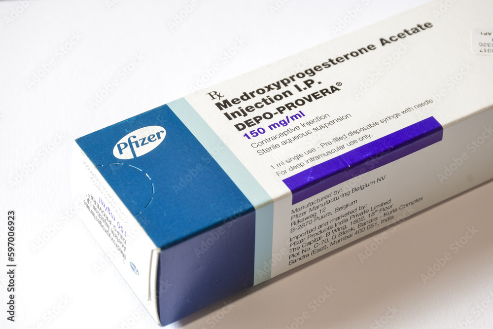 Depo-Provera isolated on white background. A contraceptive injection ...