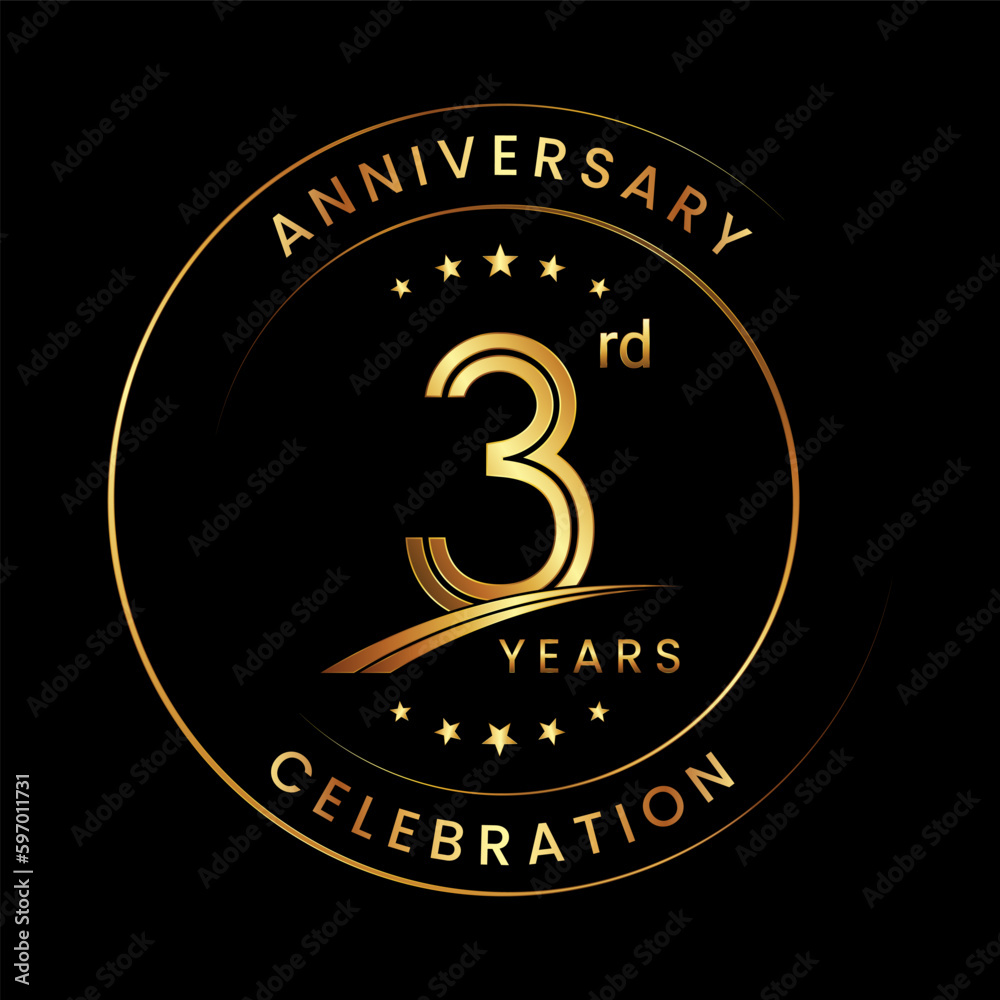 3rd Anniversary. Anniversary logo design with gold color ring and text ...