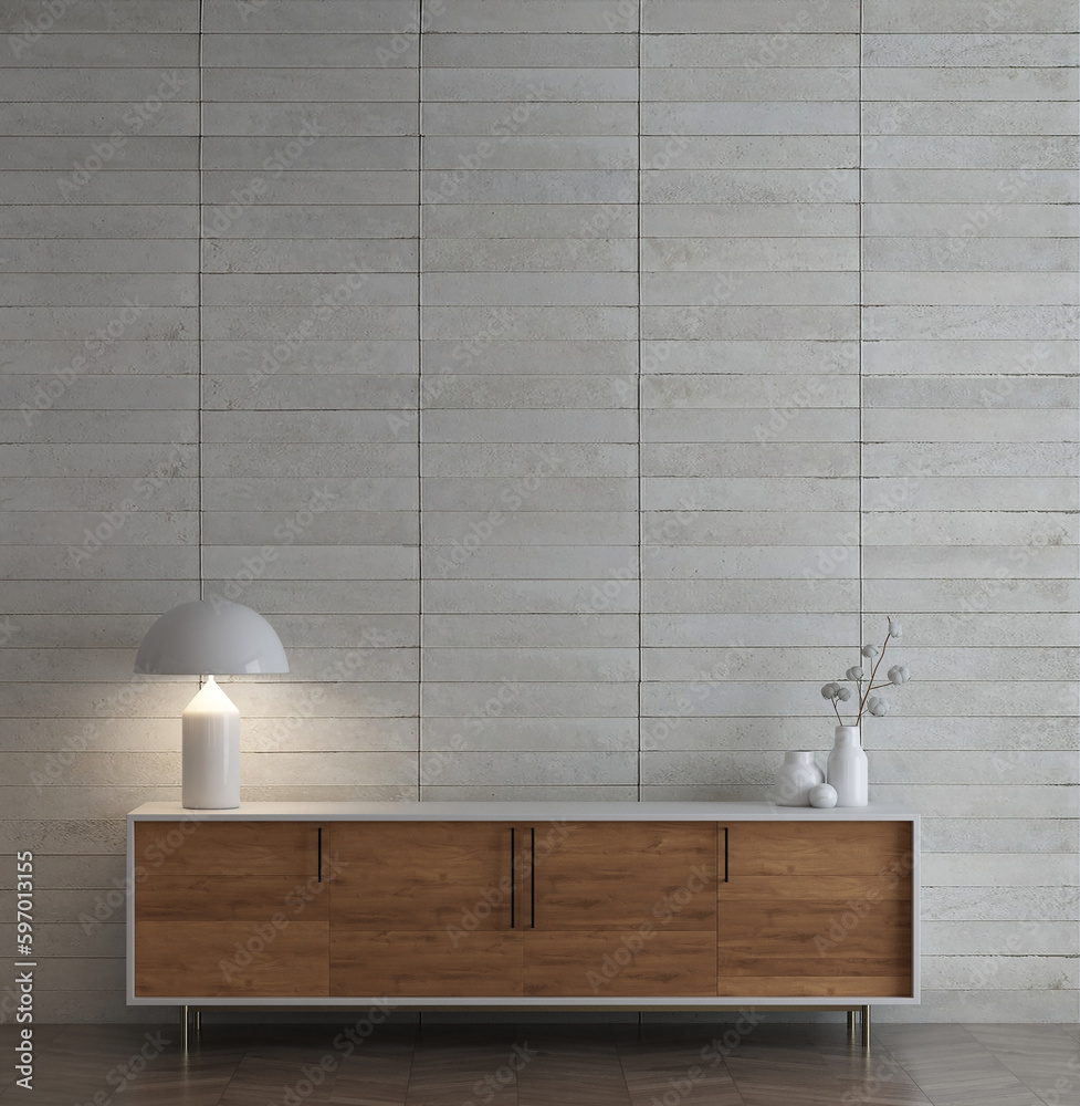 Modern room and console decorative and brick wall texture background ...