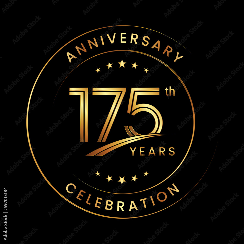 175th Anniversary. Anniversary logo design with gold color ring and text for anniversary ...