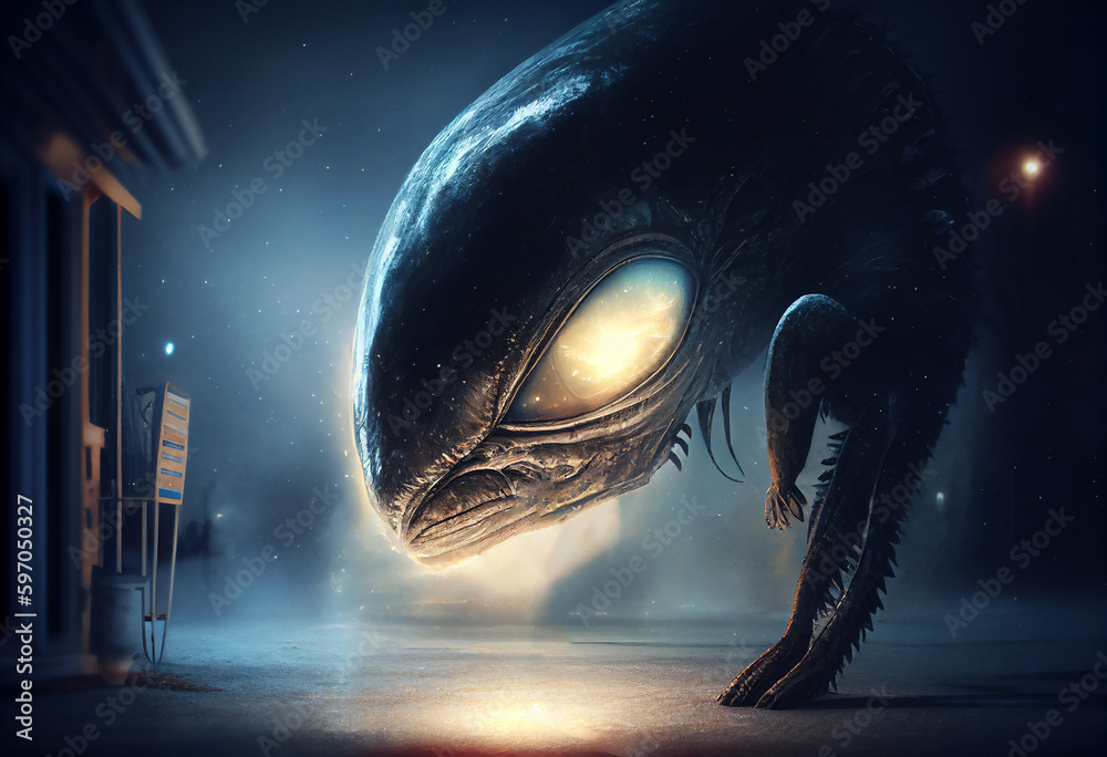 Fierce cyberpunk alien monster which is a dangerous sci-fi creature ...