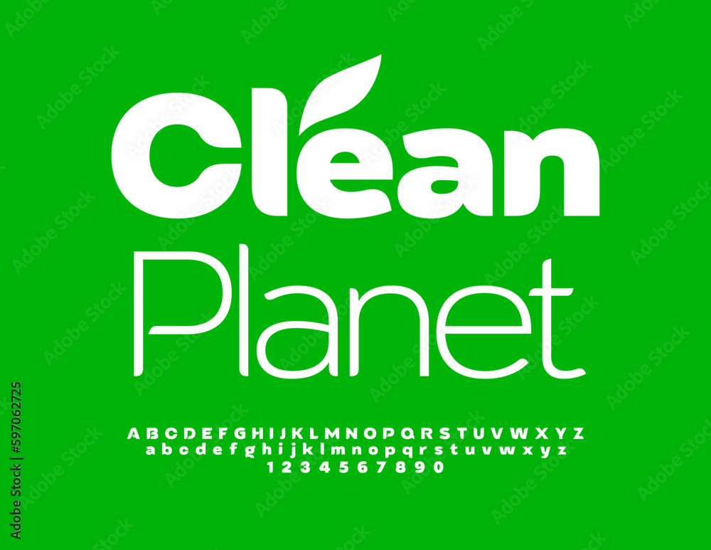 Vector eco Emblem Clean Planet. Stylish white Font. Modern artistic ...