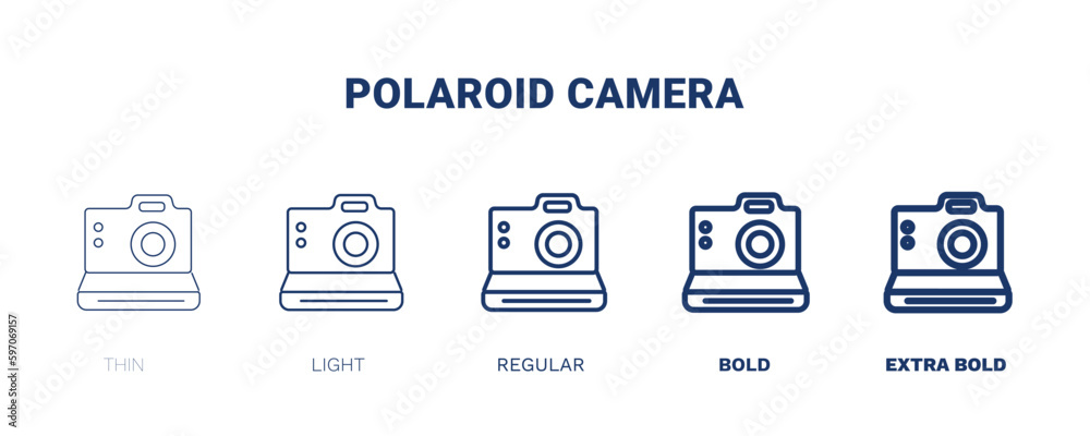 polaroid camera icon. Thin, light, regular, bold, black polaroid camera ...
