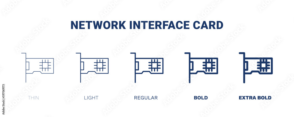 network interface card icon. Thin, light, regular, bold, black network ...