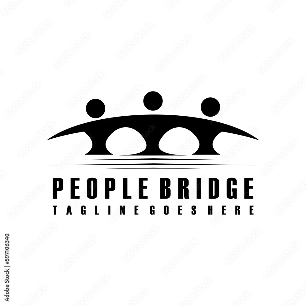 People bridge hipster vintage logo vector icon illustration. Teamwork ...