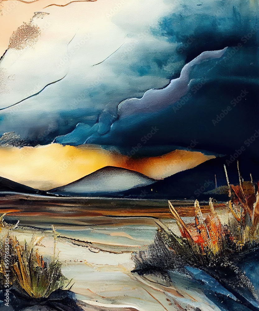 An Encaustic Landscape Painting Depicting Scenic Beauty, Crafted with ...