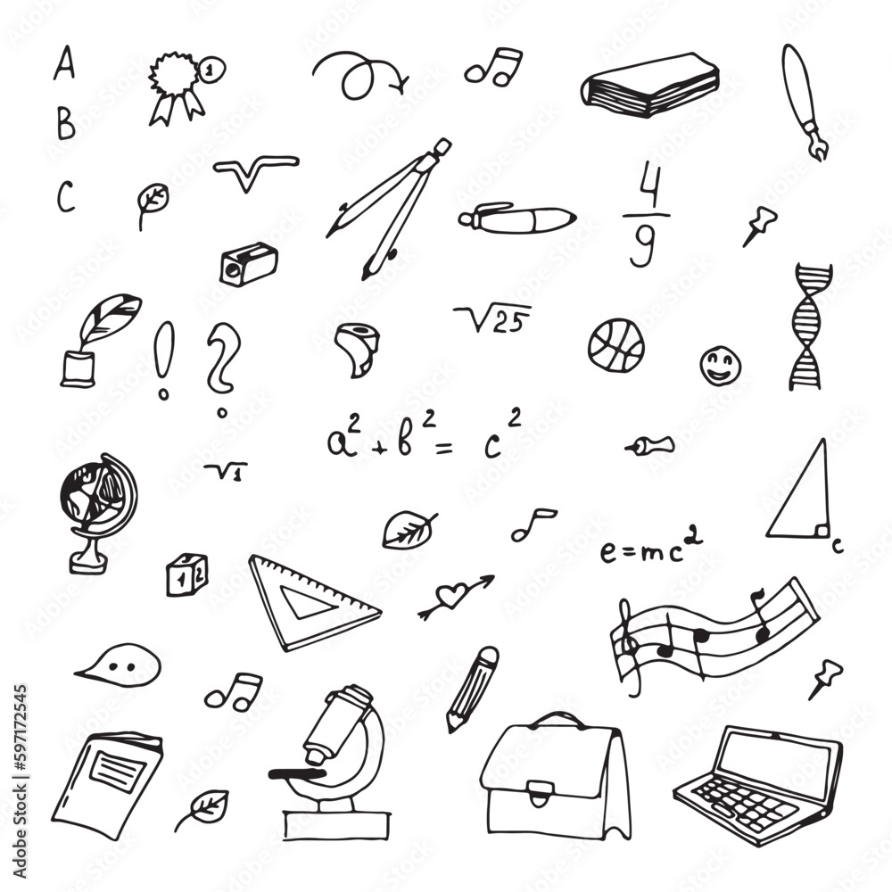 School education. Let's go back to school doodle drawing. Vector Stock ...