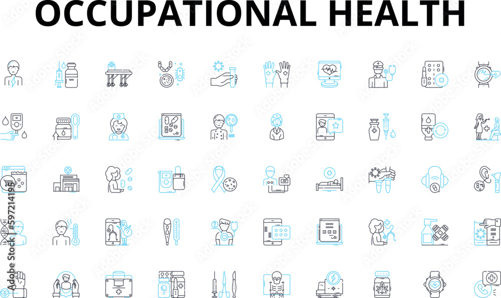 Occupational health linear icons set. Ergonomics, Hazards, Vaccinations ...