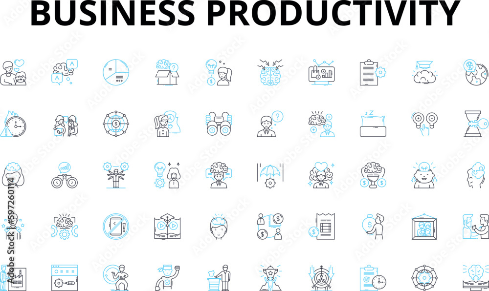 Business productivity linear icons set. Efficiency, Optimization, Streamlining, Innovation ...