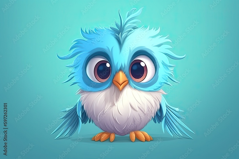 Cute cartoon bird in blue color Stock Illustration | Adobe Stock