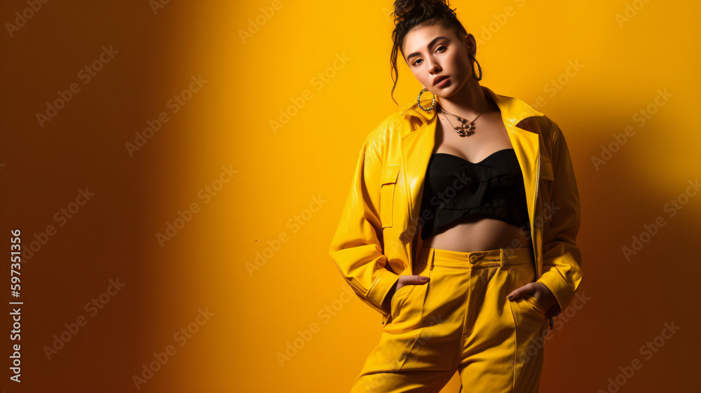 Fashion model in 90s style, beautiful hipster woman poses with ...