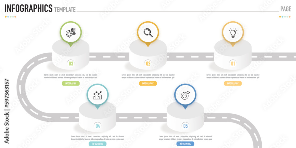 Isometric roadmap infographic template or element with 5 step, process ...